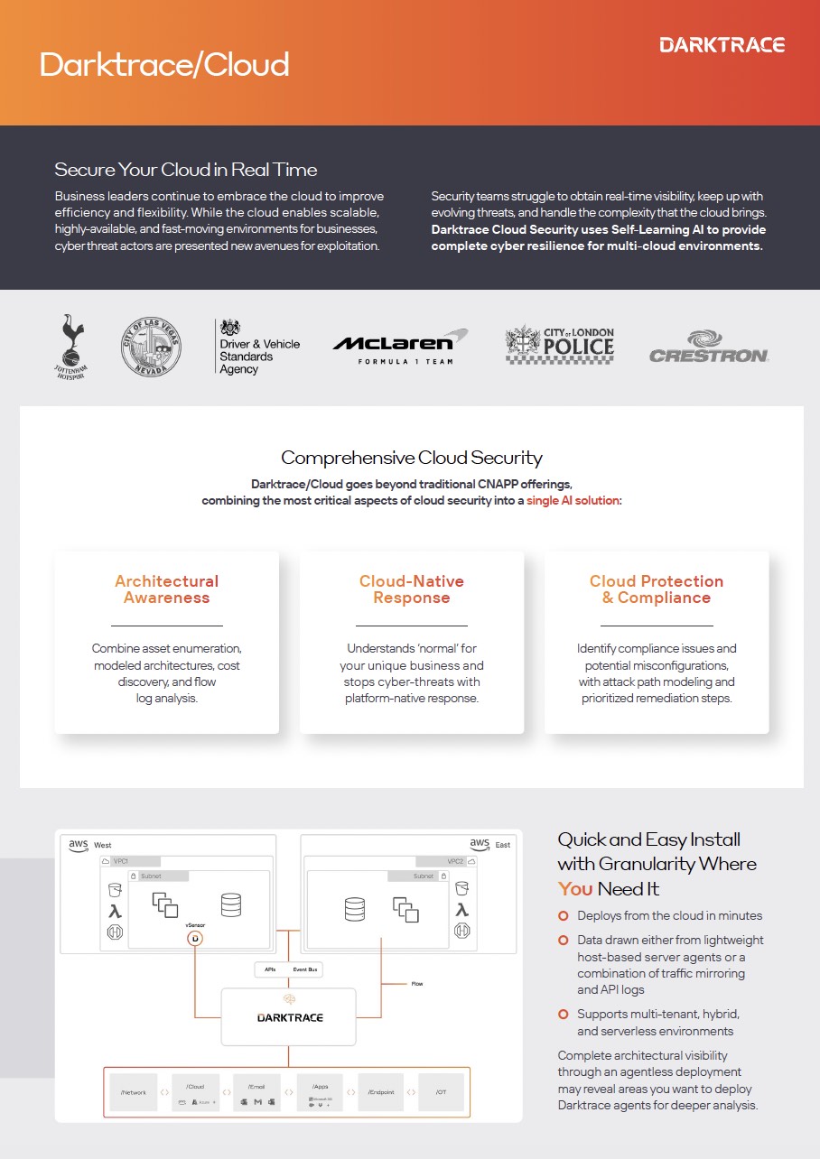 Darktrace/Cloud Product Brief | Data Sheet | Darktrace Resource